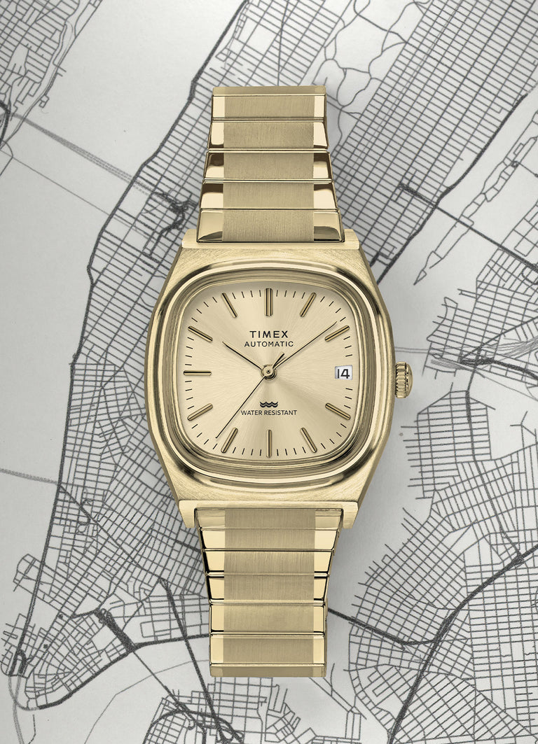 Timex® Automatic 1983 E Line Reissue 34mm Gold-Tone Expansion Band Wat ...