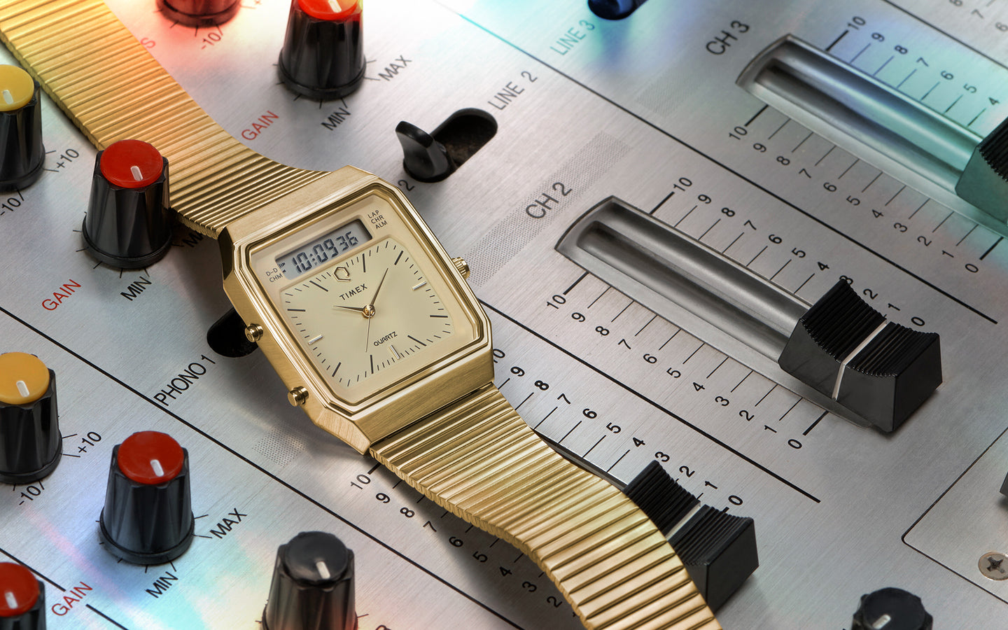Q Timex® 1982 Ana-Digi Reissue 33mm Stainless Steel Bracelet Watch ...